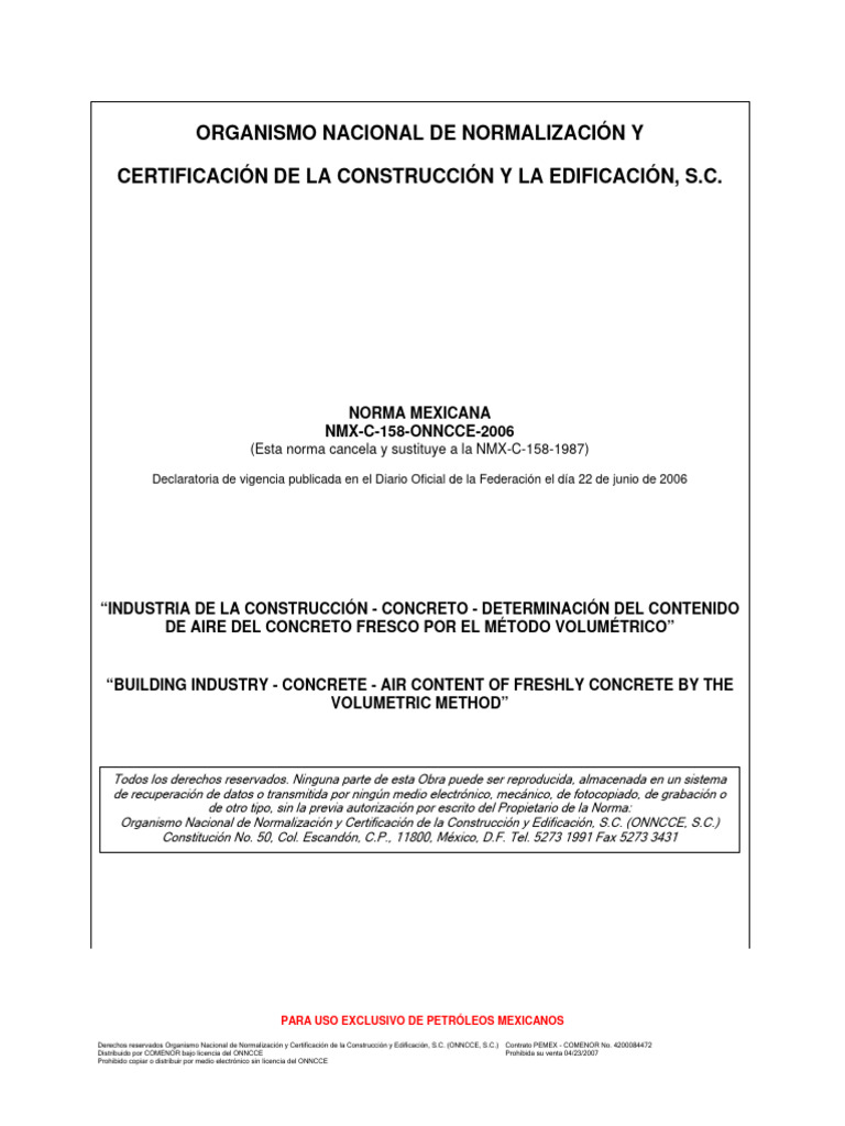 NMX C 158 Onncce 2006 | PDF | Hormigón | México