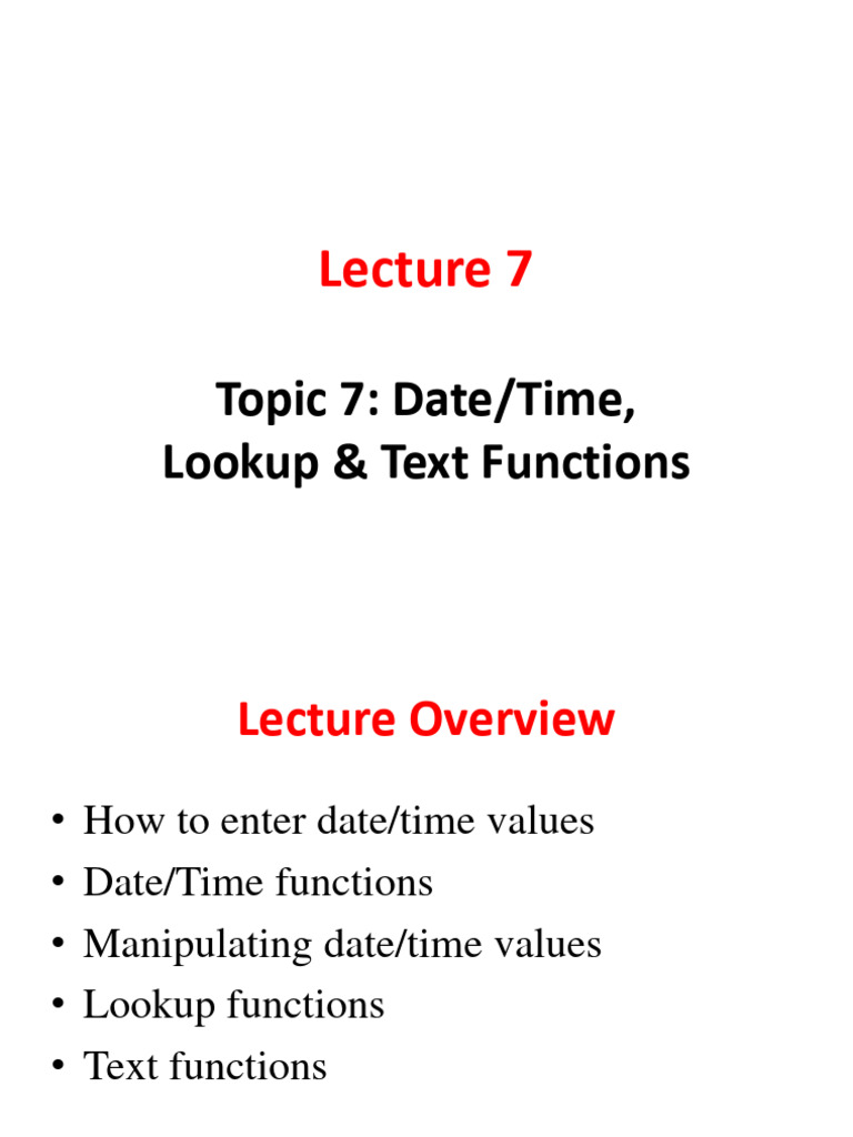 Lecture 7 Lookup and Date-Time Functions Updated Version | Download Free PDF | Letter Case ...