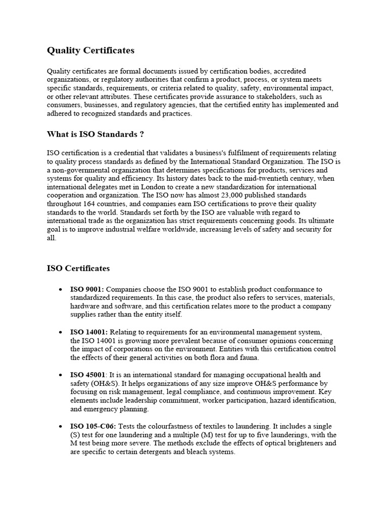 Quality Certificates | PDF | Fair Trade | Textiles