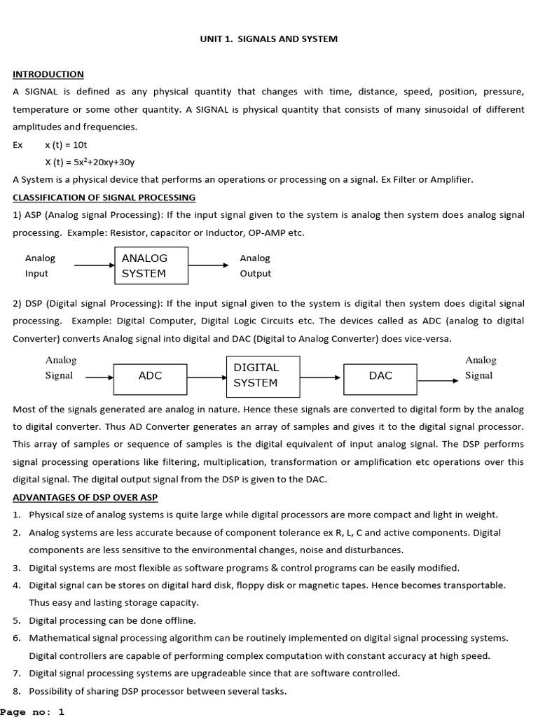 Notes Digital Signal Processing Unit 1 | PDF | Analogue Electronics ...