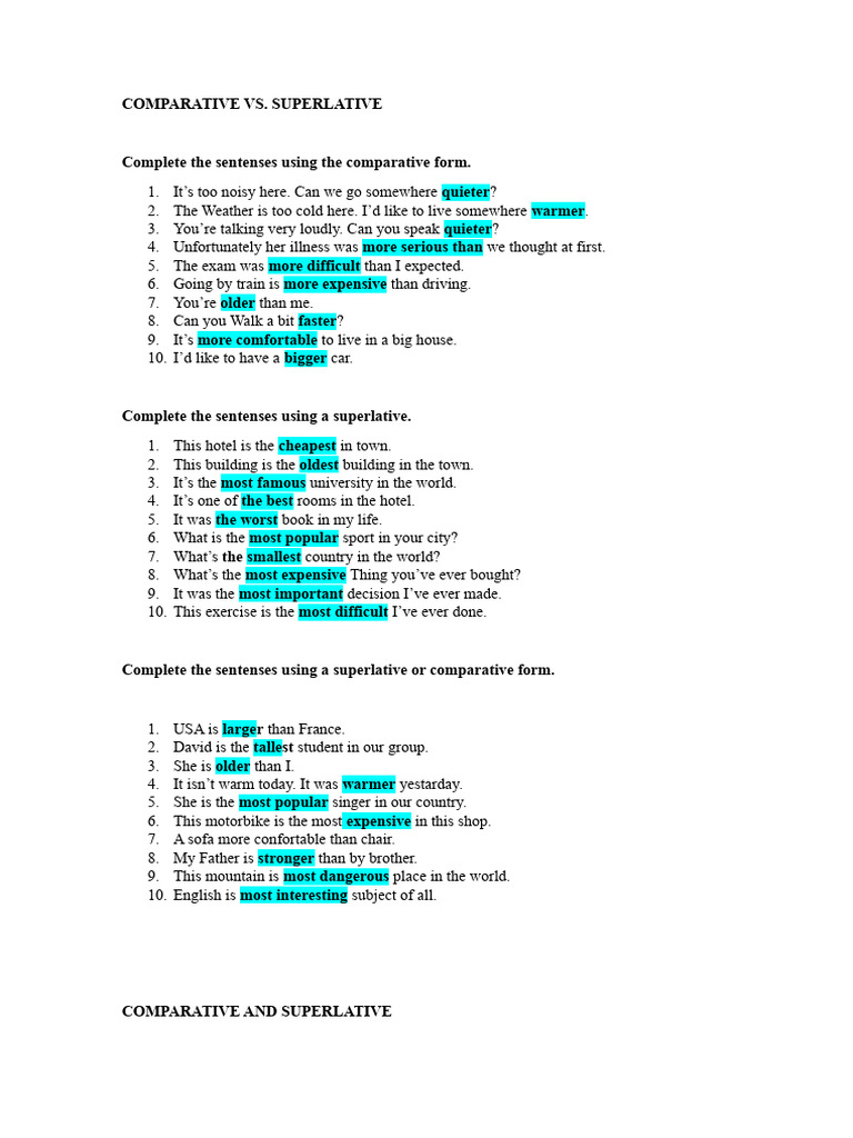 Homework 3 - Comparative Vs Superlative | PDF