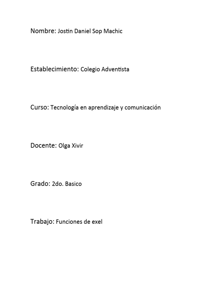 Trabajo De Las Funciones De Excel Pdf Microsoft Excel Informática