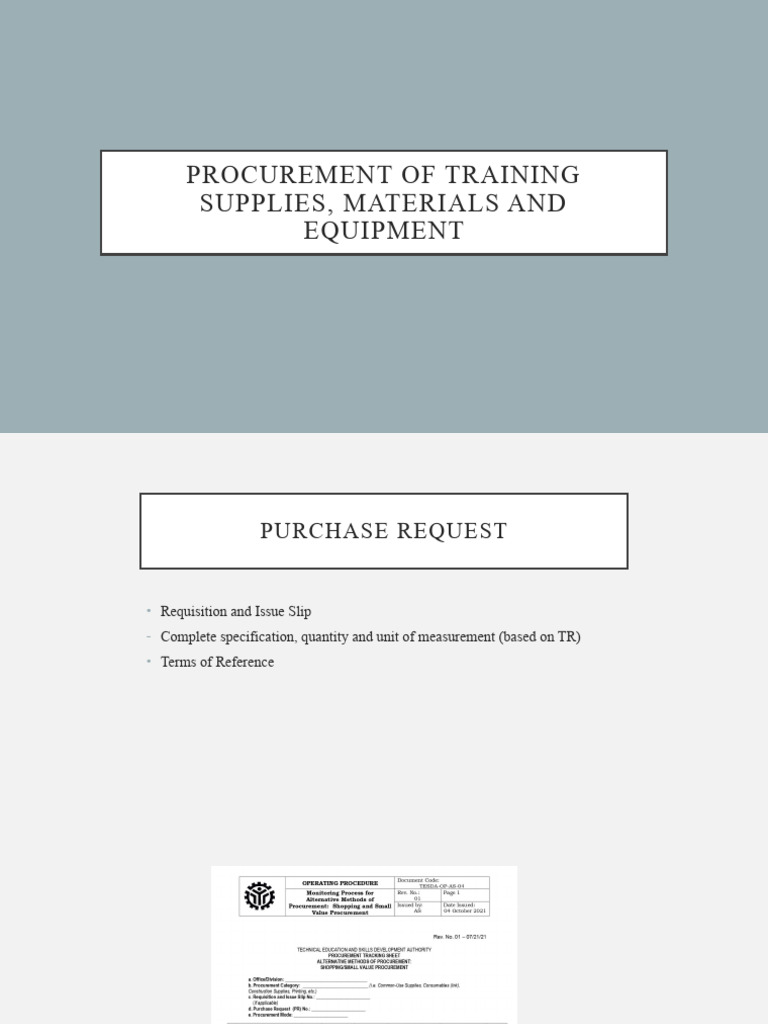 Training Supplies Procurement Guide | PDF | Technology & Engineering