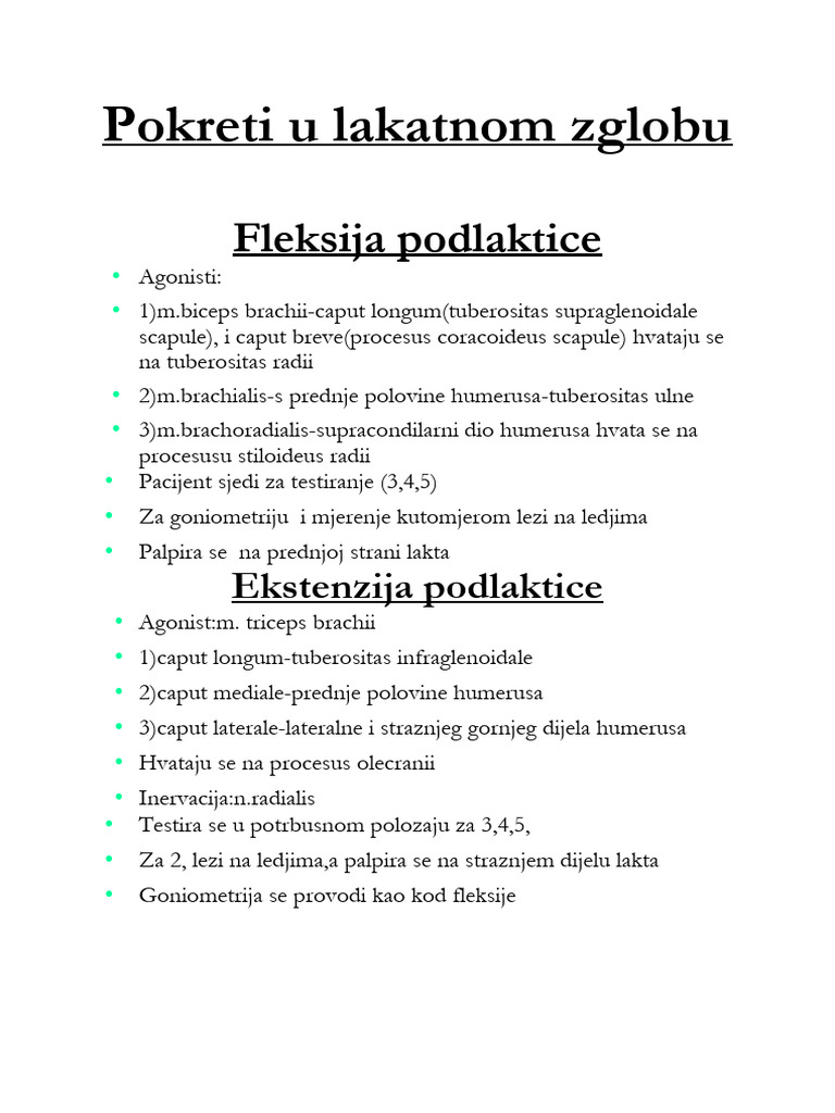 Pokreti U Lakatnom Zglobu: Fleksija Podlaktice | PDF