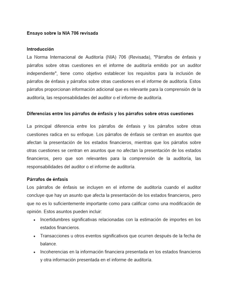 NIA 706 Revisada | PDF | Auditoría | Contralor