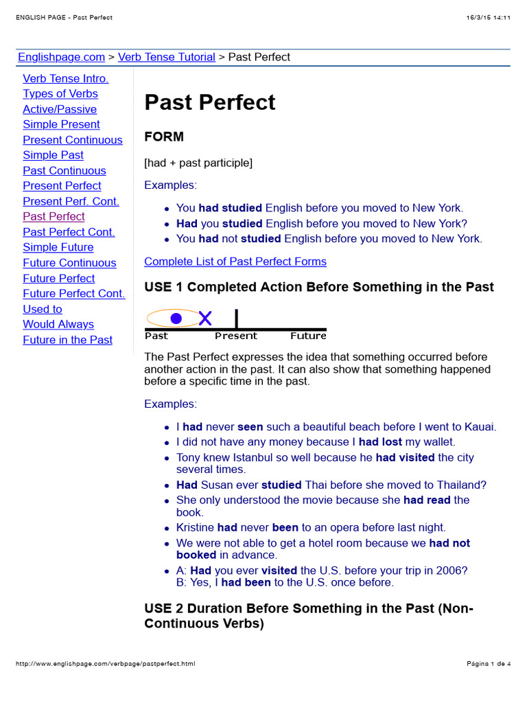 ENGLISH PAGE - Past Perfect | PDF | Verb | Perfect (Grammar)