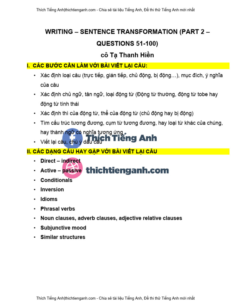 Writing Sentence Transformation (Part 2) | PDF