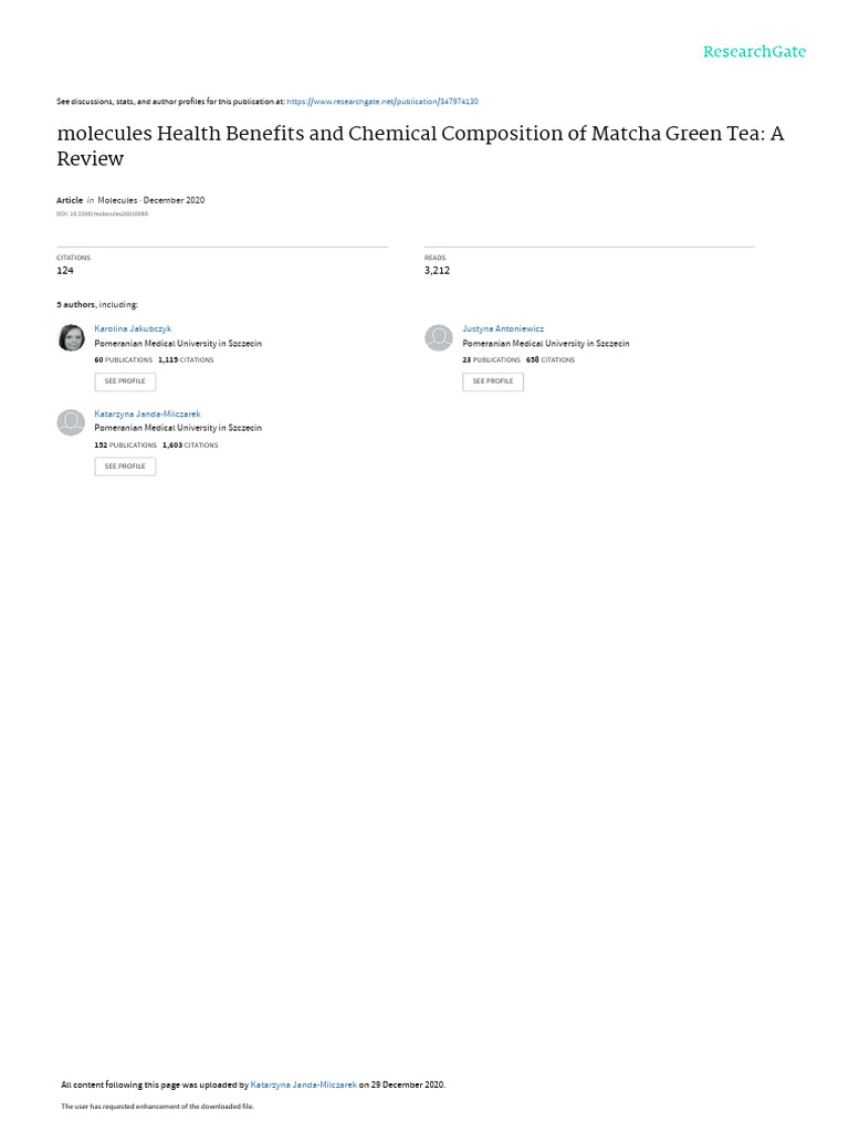 Health Benefitsand Chemical Compositionof Matcha Green Molecules 2020 ...