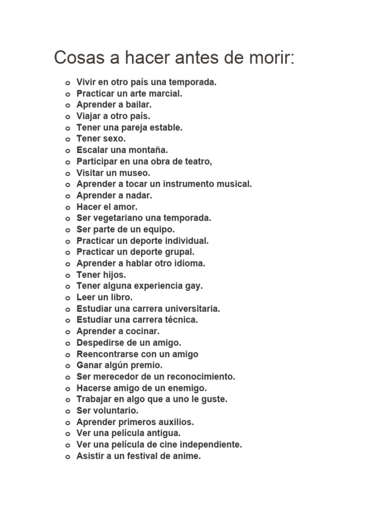 Cosas a hacer antes de morir | PDF