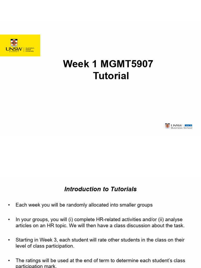 Week 1 Tutorial - MGMT5907 | PDF | Validity (Statistics) | Performance ...