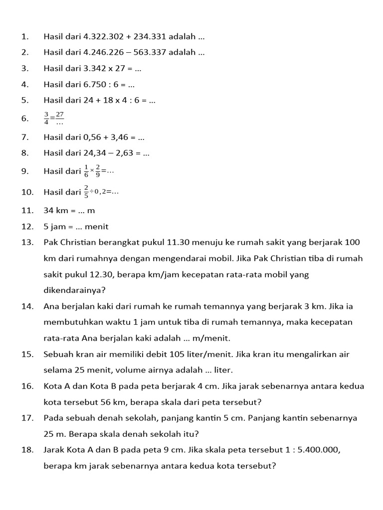 Kisi-Kisi PAS Ganjil Matematika Kelas 5 2022-2023 | PDF