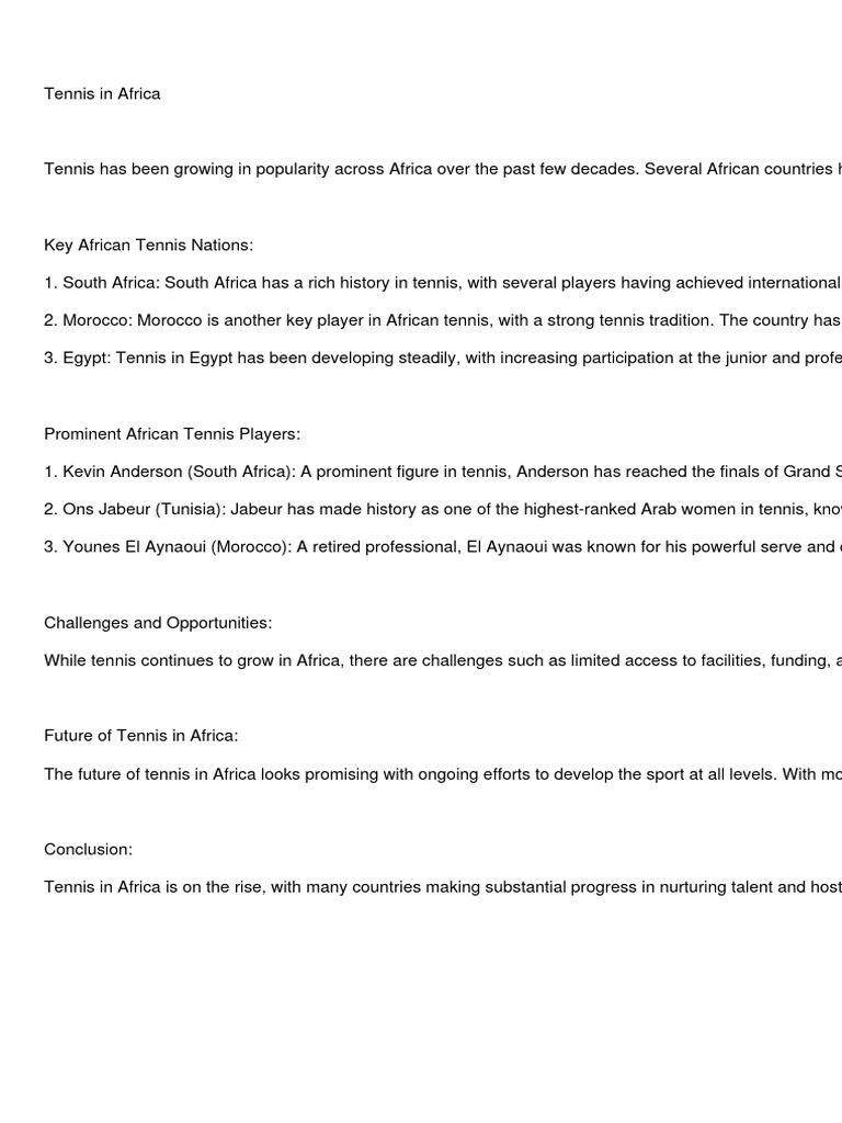 Growth of Tennis in Africa | PDF
