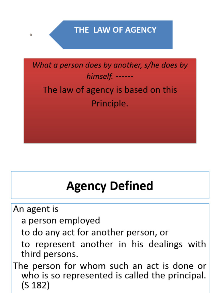 Law of Agency | PDF | Law Of Agency | Civil Law (Legal System)