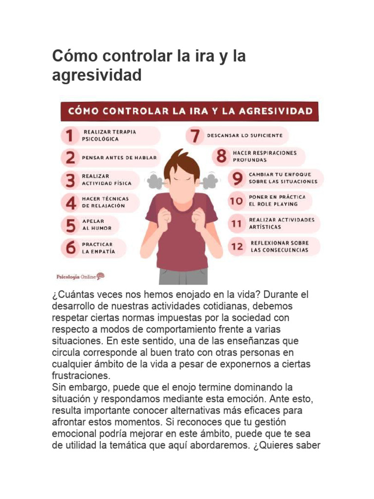 Pasos Para Controlar La Ira y La Agresividad | PDF | Ira | Las emociones