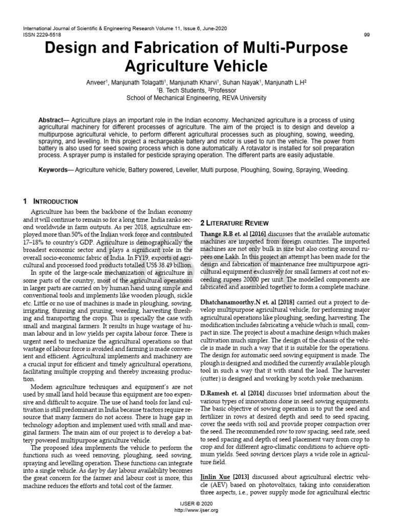 Design and Fabrication of Multi Purpose Agriculture Vehicle | PDF ...