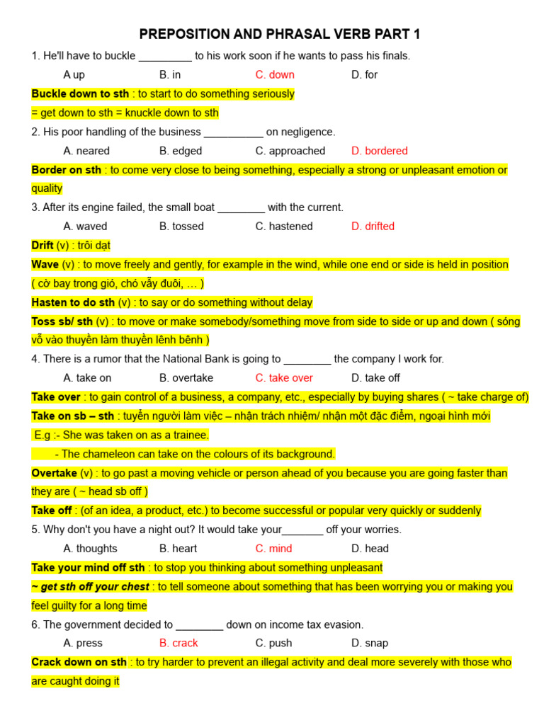 Preposition and Phrsal Verb Part 1 | PDF