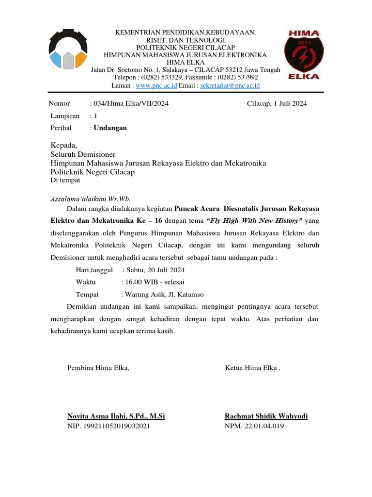 SU Demisioner HIMA ELKA (Puncak Acara) | PDF