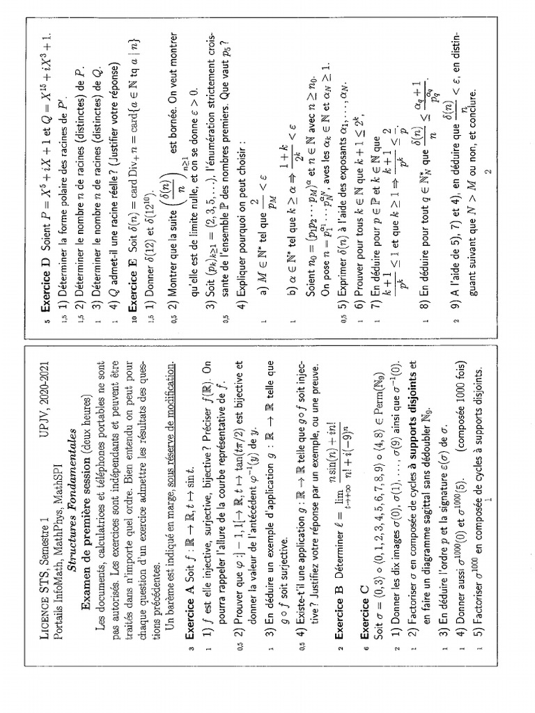 Examens S1-S2 Maths 2020-1 | PDF