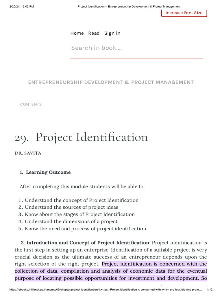 Project Identification - Entrepreneurship Development Project Management | PDF ...