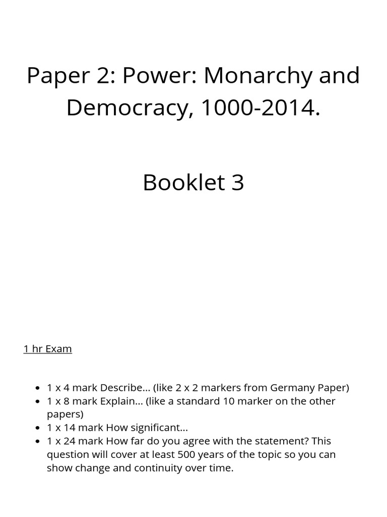 Paper 2 Power Monarchy And Democracy 1000 2014 Booklet 3 PDF