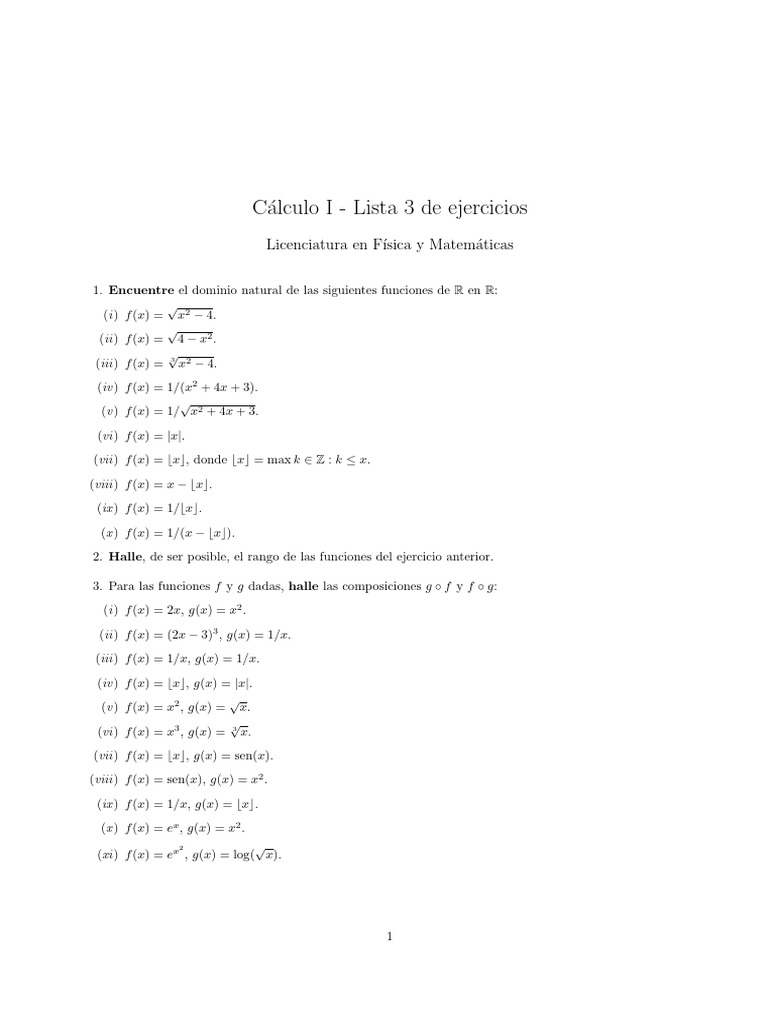 Calc1 Lista3 Defi | PDF | Función (Matemáticas) | Geometría