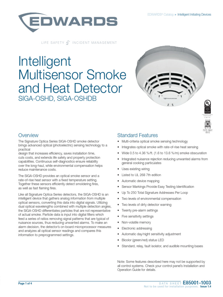 E85001-1003 - Signature Optica Smoke and Heat Detector | PDF | Sensor ...