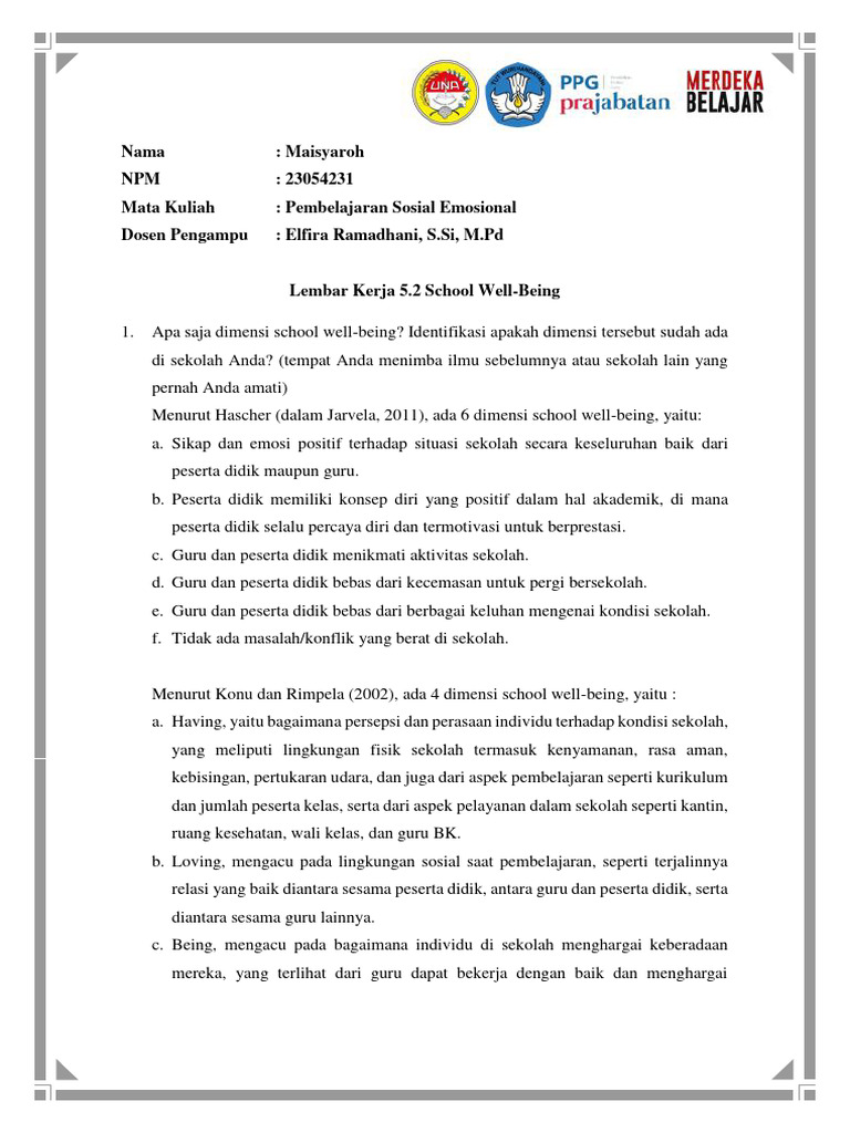 Lembar Kerja 5.2 School Well-Being | PDF