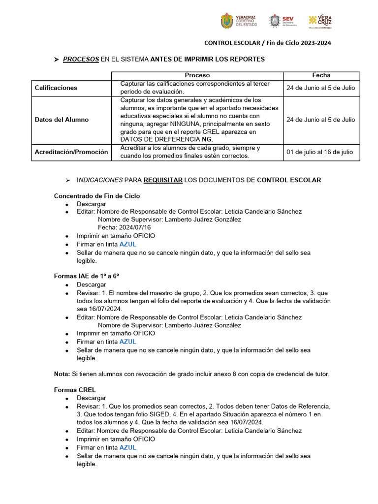 Control Escolar 2023-2024 Indicaciones | PDF