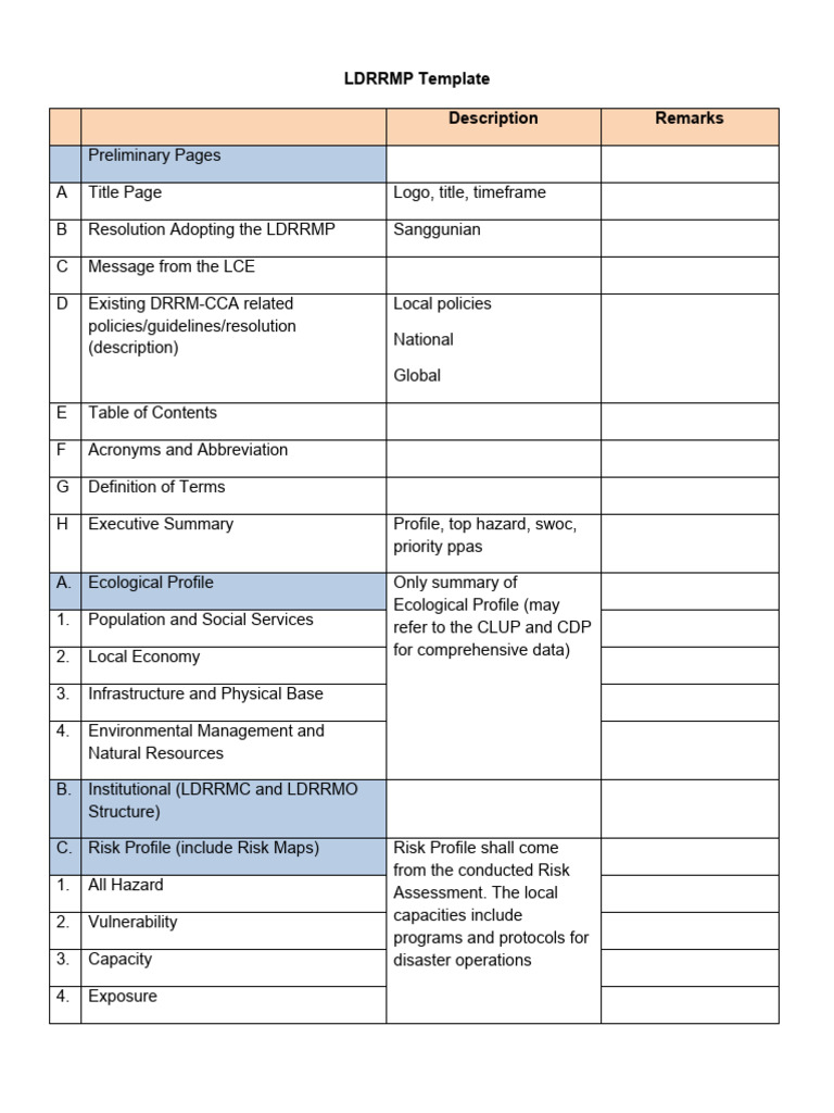 LDRRMP Template | PDF | Risk | Emergency Management