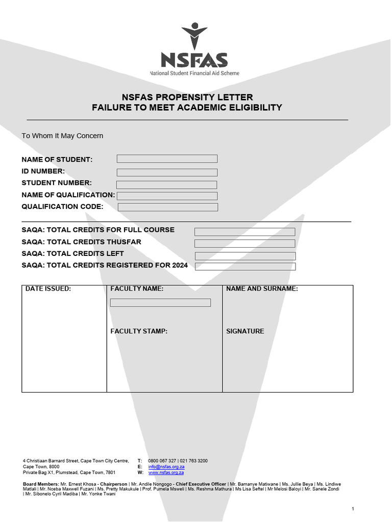 Propensity Letter NSFAS | PDF | Travel