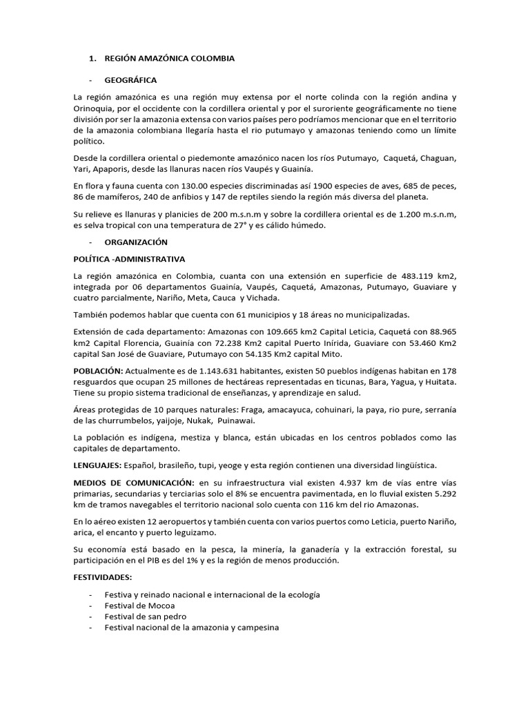 Region Amazonica Colombia | PDF | Selva amazónica | Colombia