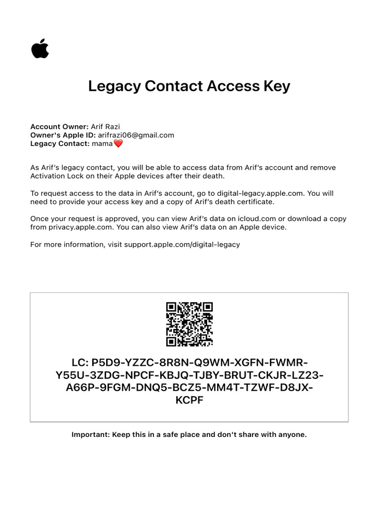 Mama - Legacy Contact Access Key | PDF | Business | Computers