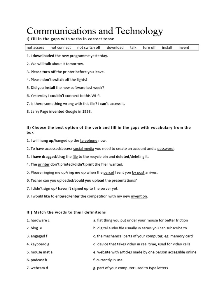 Communications and Technology Vocabulary Practise - 147196 | PDF ...