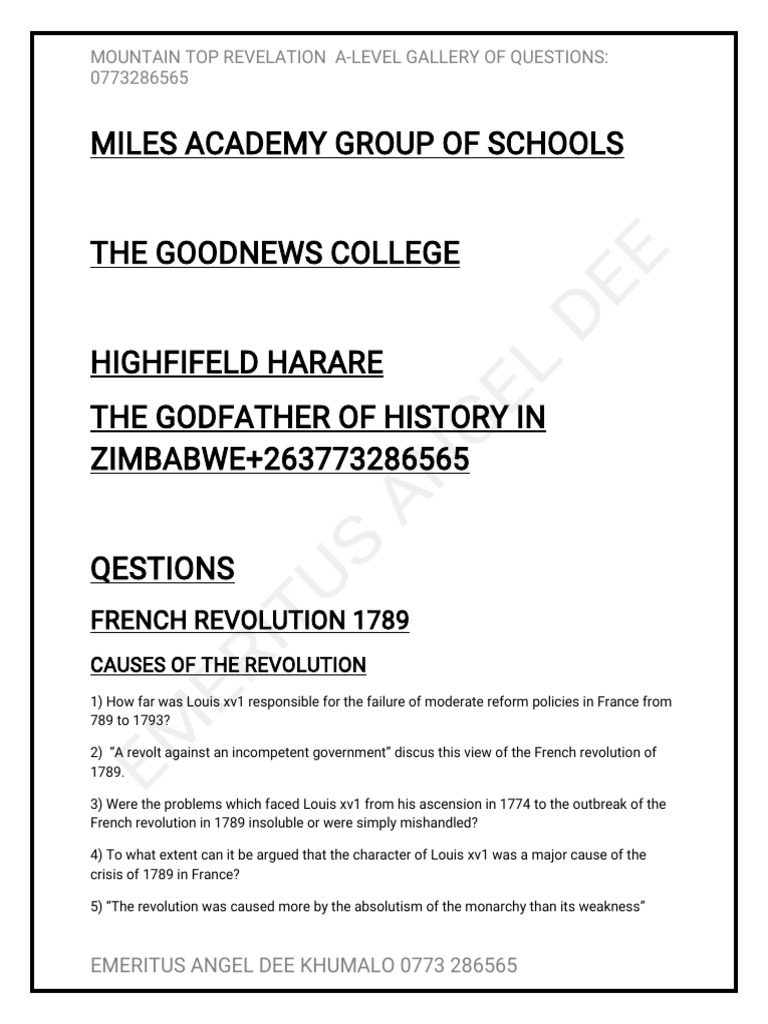 Miles Academy A Level History Questions-1 025549 | PDF