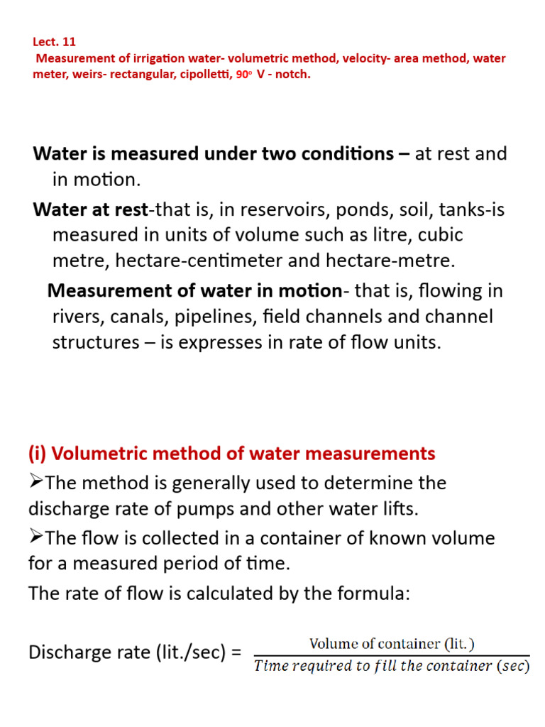 Lect. 11 Water Measure Ppt. 2021 Final | PDF | Volume | Litre