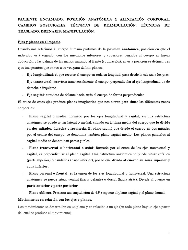 Posiciones Corporales. Cambios Posturales. Drenajes | PDF | Términos anatómicos de ubicación ...