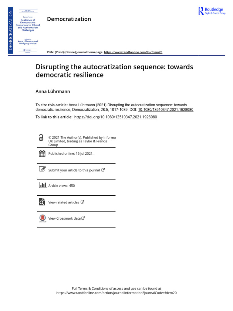 Luhrmann Disrupting The Autocratization Sequence Towards Democratic ...
