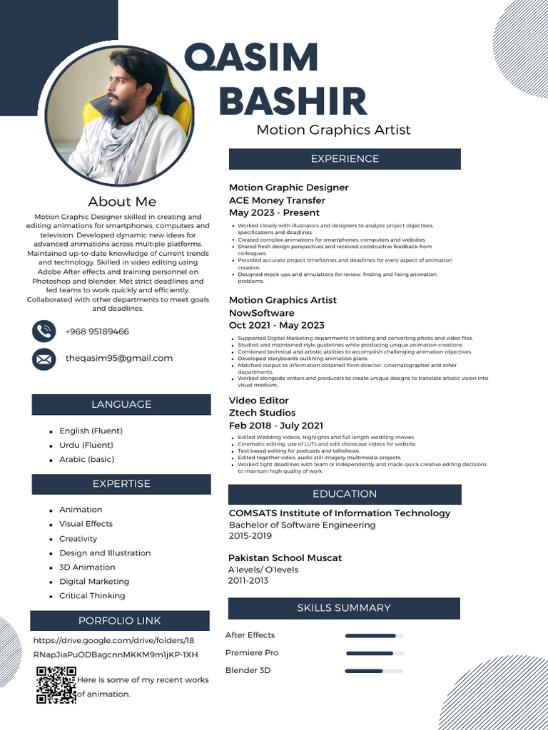 Qasim Bashir - Resume 2024_OM | PDF | Editing | Animation