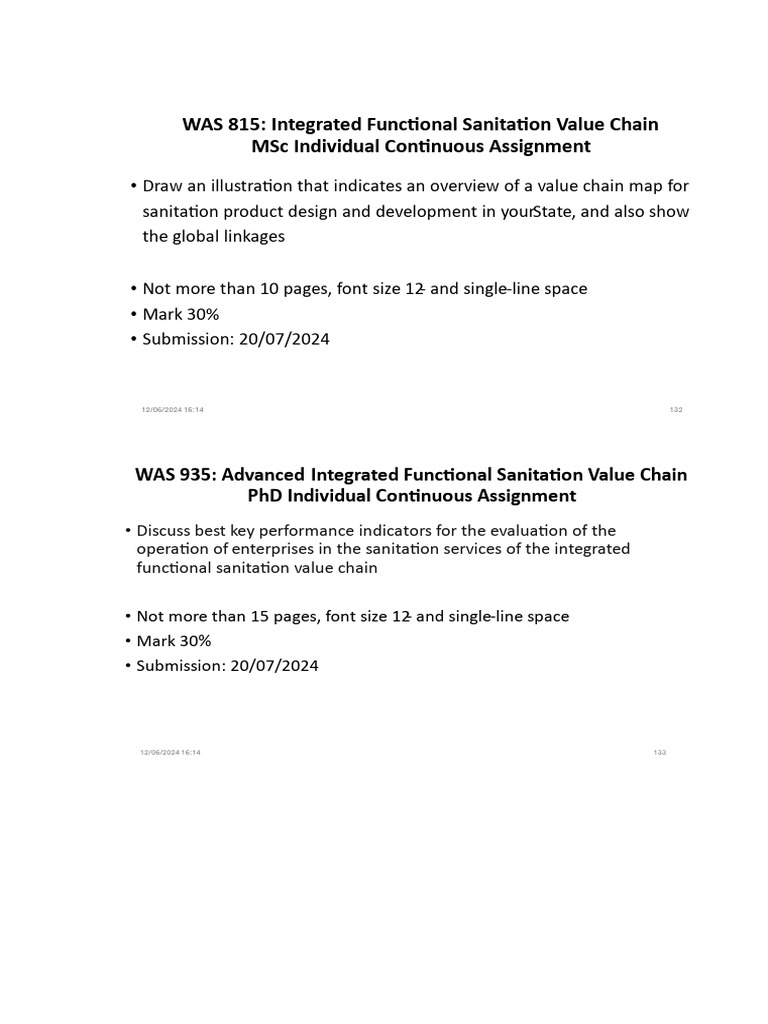 Advanced Integrated Functional Sanitation Value Chain-Individual Continuous Assignment_MSc&PhD | PDF