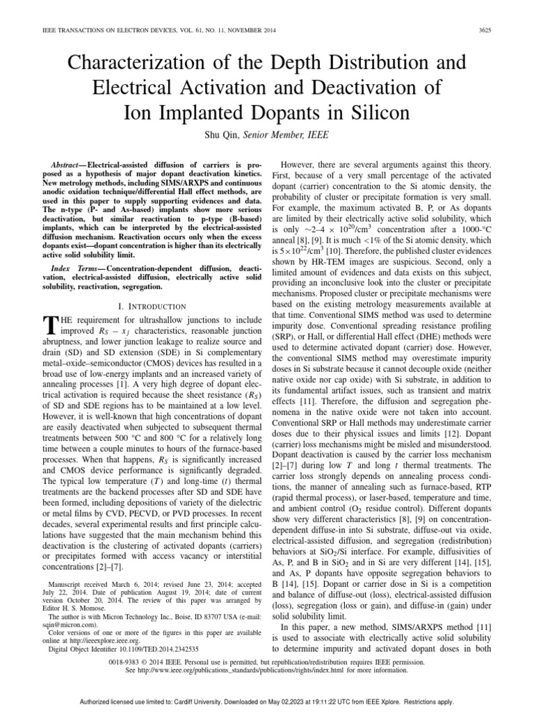 Characterization of The Depth Distribution and Electrical Activation and Deactivation of Ion ...