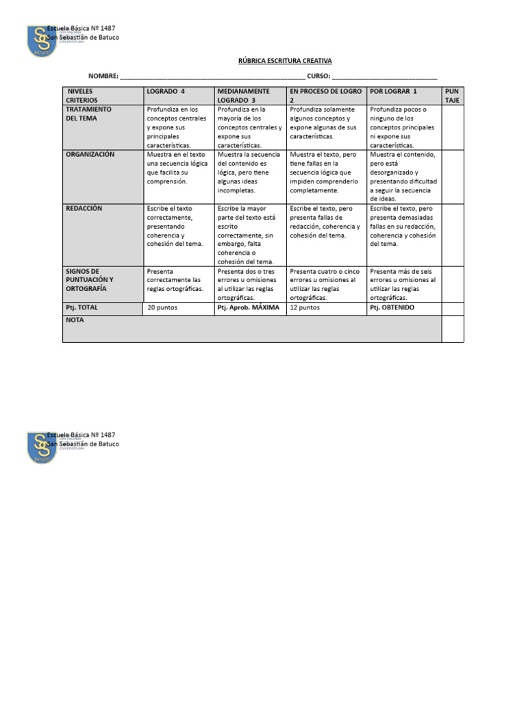 Rúbrica Escritura Creativa | PDF | Comunicación humana | Escritura