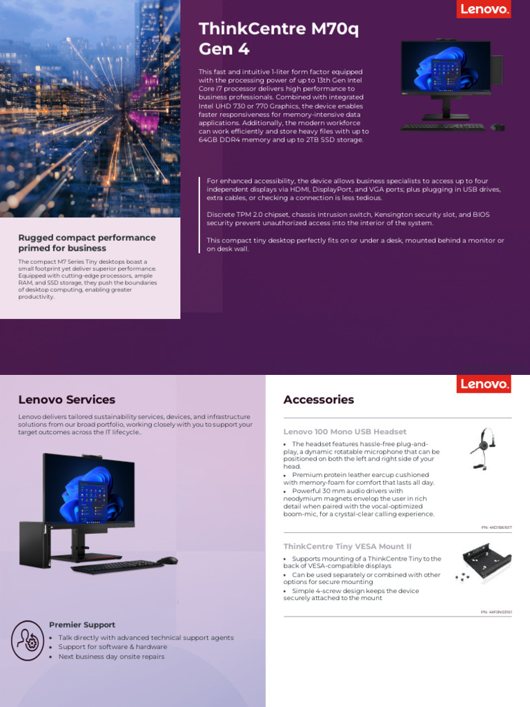 Lenovo ThinkCentre M70q Gen4 Datasheet | PDF | Computer Hardware ...