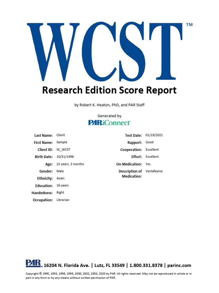 Sample WCST-١ | PDF | Psychology | Cognition