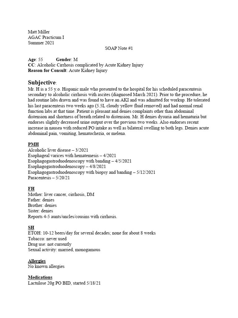 AGAC Practicum I SOAP Note #1 | PDF | Cirrhosis | Diseases And Disorders