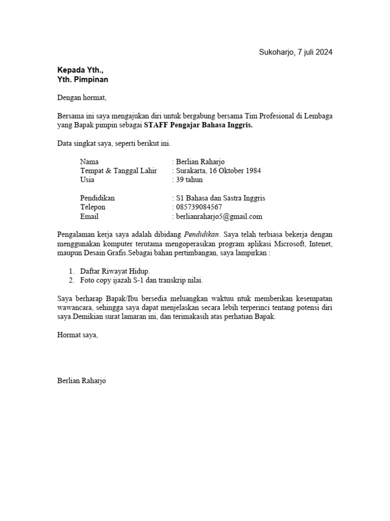 Curriculum Vitae - Berlian Raharjo - New | PDF