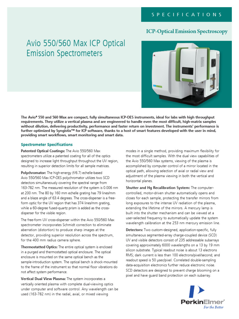 Avio 550 - 560 Max ICP OES Specifications | PDF | Optics | Ultraviolet