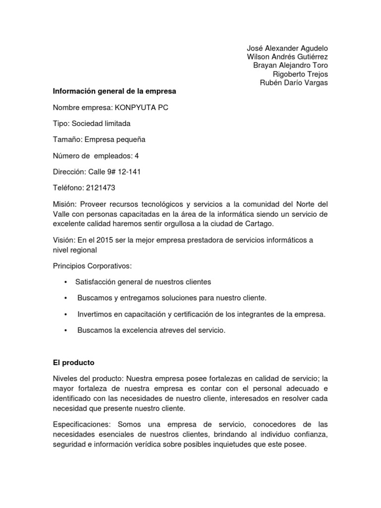 Información General de La Empresa | PDF | Cliente | Producto (Negocio)