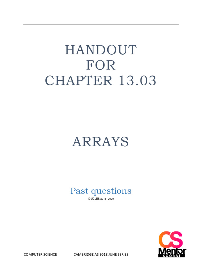 As Chapter13.03 Handout Arrays Sooraj | PDF | Algorithms | Software Engineering
