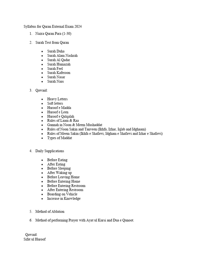 Syllabus for Quran Exam 2024 | PDF | Semitic Words And Phrases ...