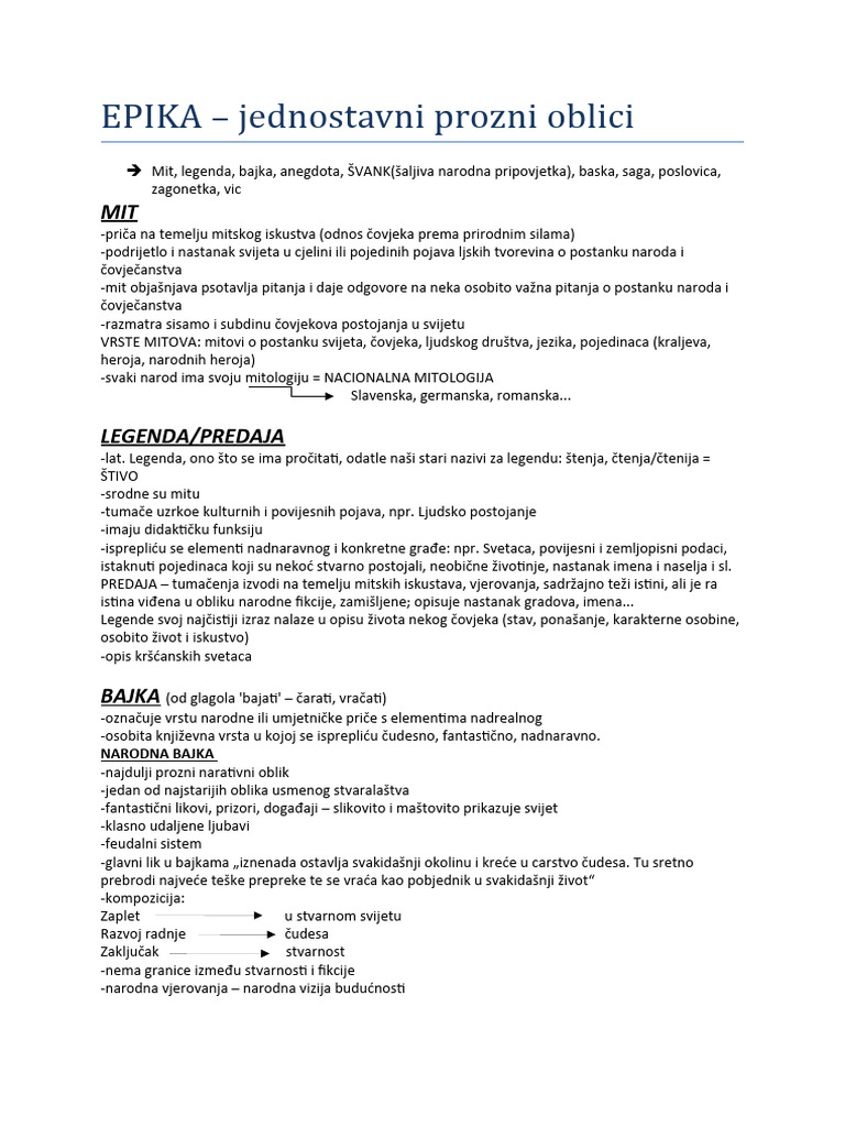 EPIKA - Jednostavni Prozni Oblici | PDF